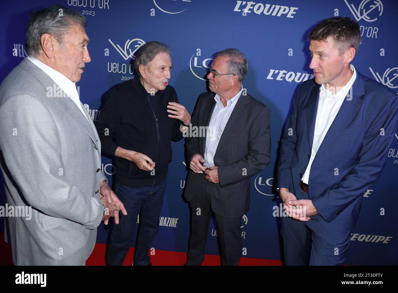 Paris, France on October 24, 2023. Eddy Merckx, Michel Drucker, Bernard ...