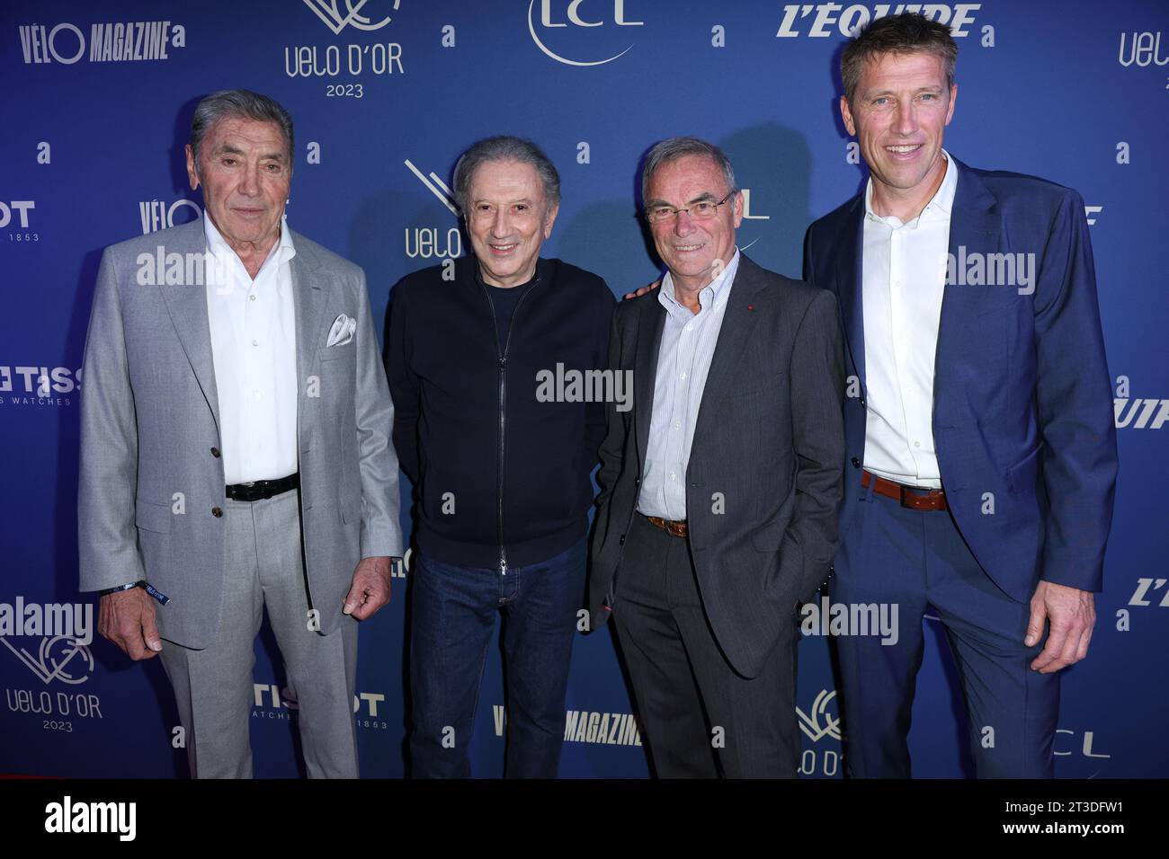 Paris, France on October 24, 2023. Eddy Merckx, Michel Drucker, Bernard ...