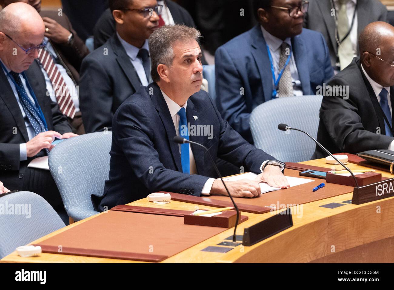 Foreign Minister of Israel Eli Cohen attends SC meeting on situation in ...