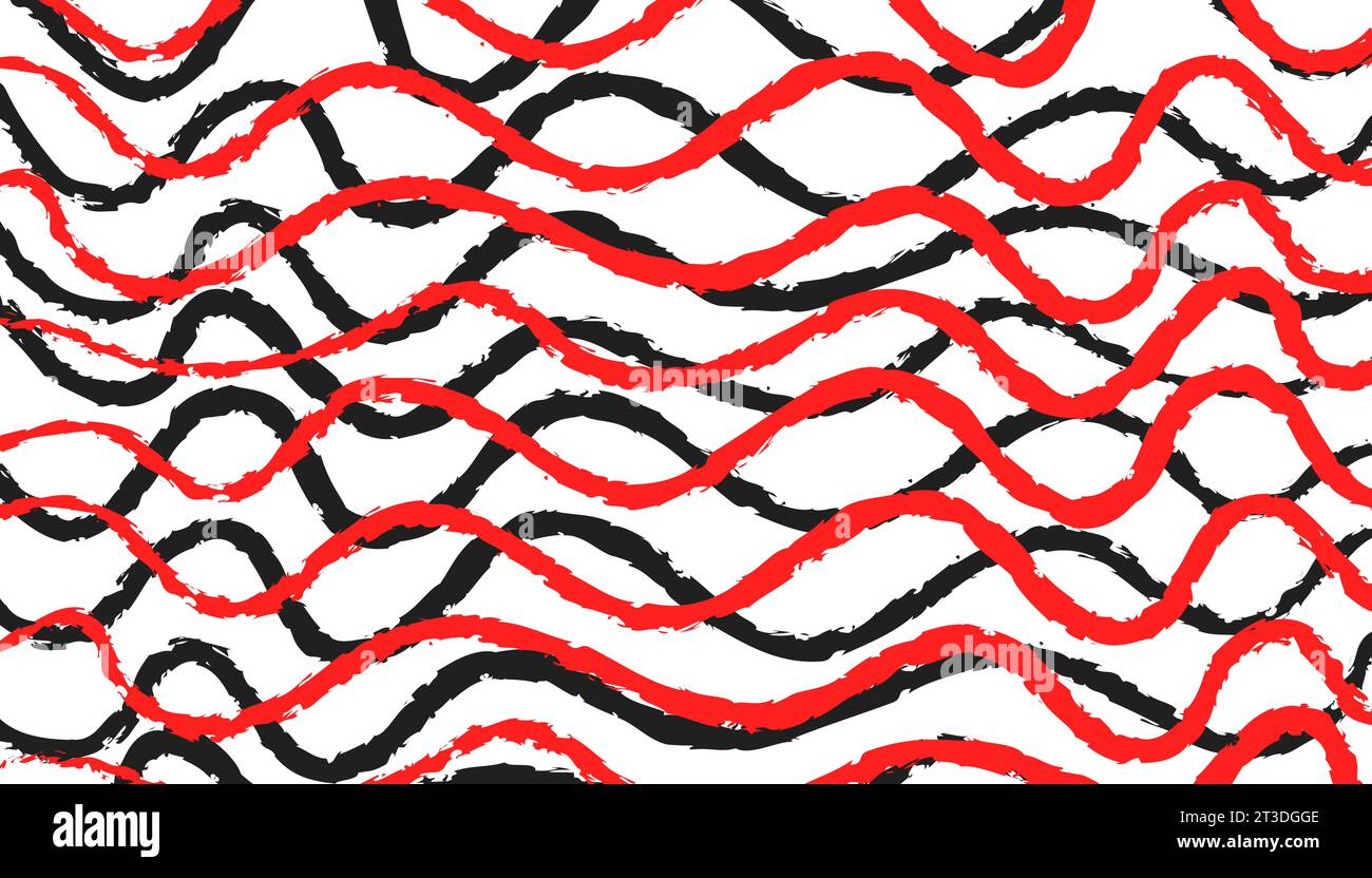 Red and black wavy brush lines pattern on a white background, abstract ...