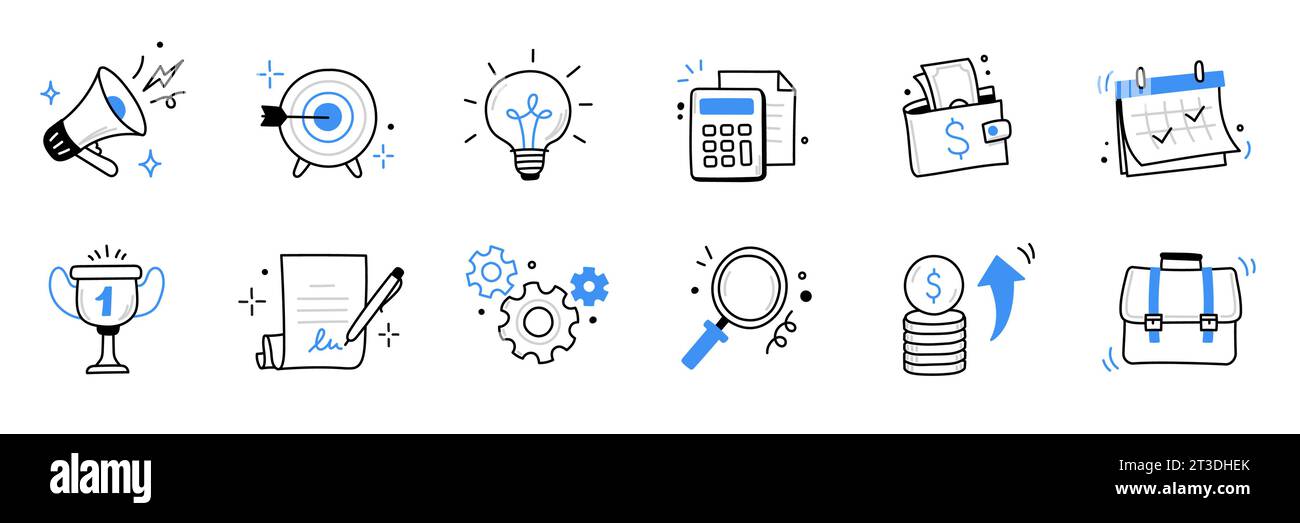 Hand drawn business, money icon set. Finance target, money goal sketch ...