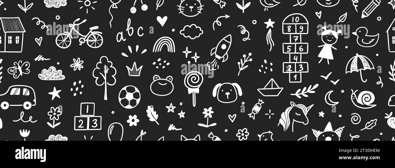 Kindergarten doodle vector chalkboard background. Hand drawn doodle ...