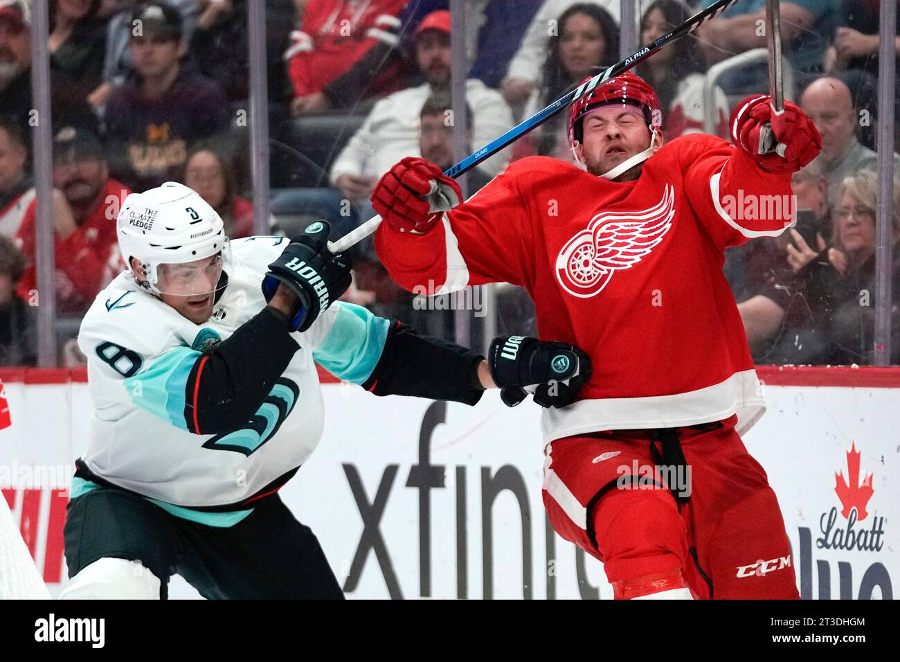 Seattle Kraken defenseman Brian Dumoulin (8) and Detroit Red Wings ...