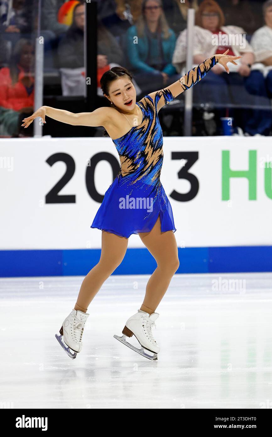 Mana Kawabe, of Japan, competes in the women's short program during the ...