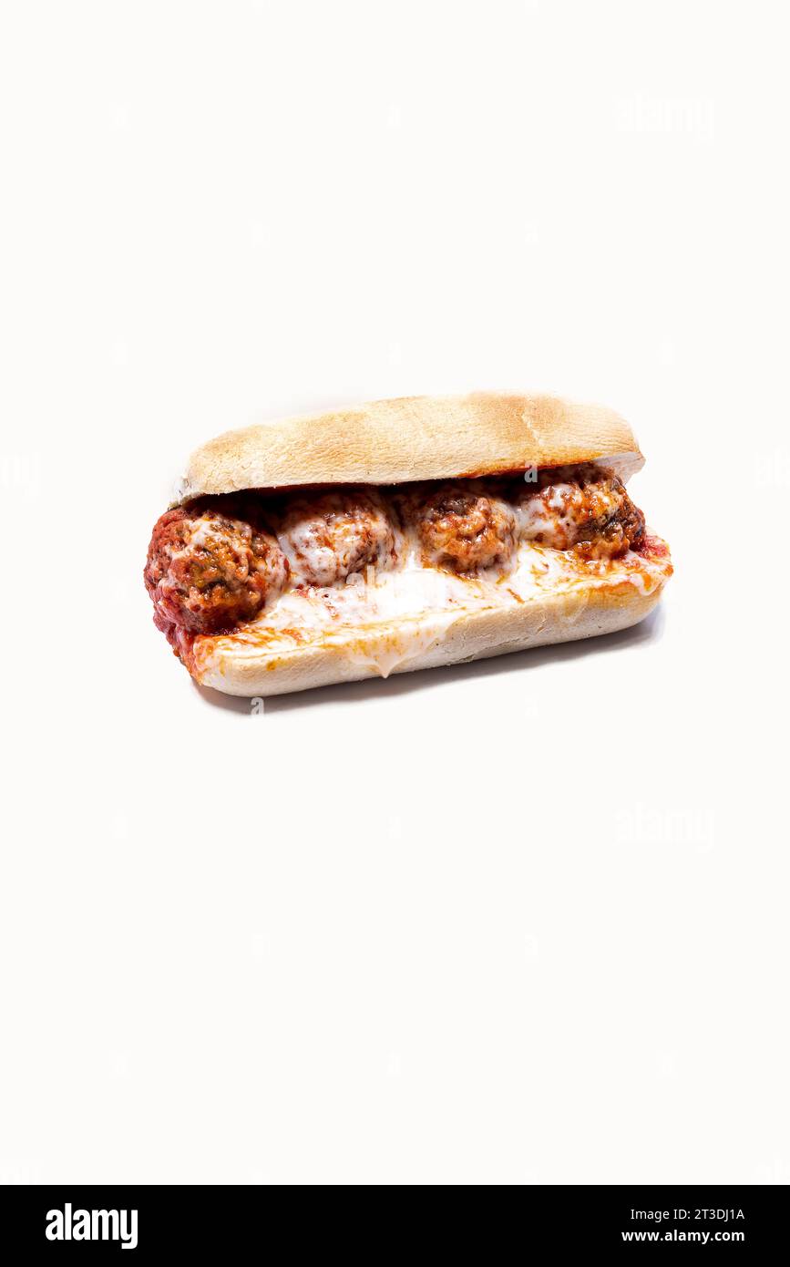 Meatball sandwich on white background Stock Photo - Alamy