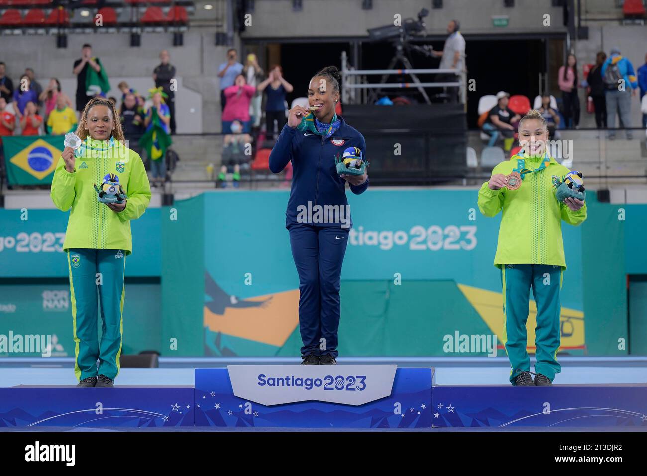Santiago, Chile. 24th Oct, 2023. Rebeca Andrade (Silver), Flavia ...