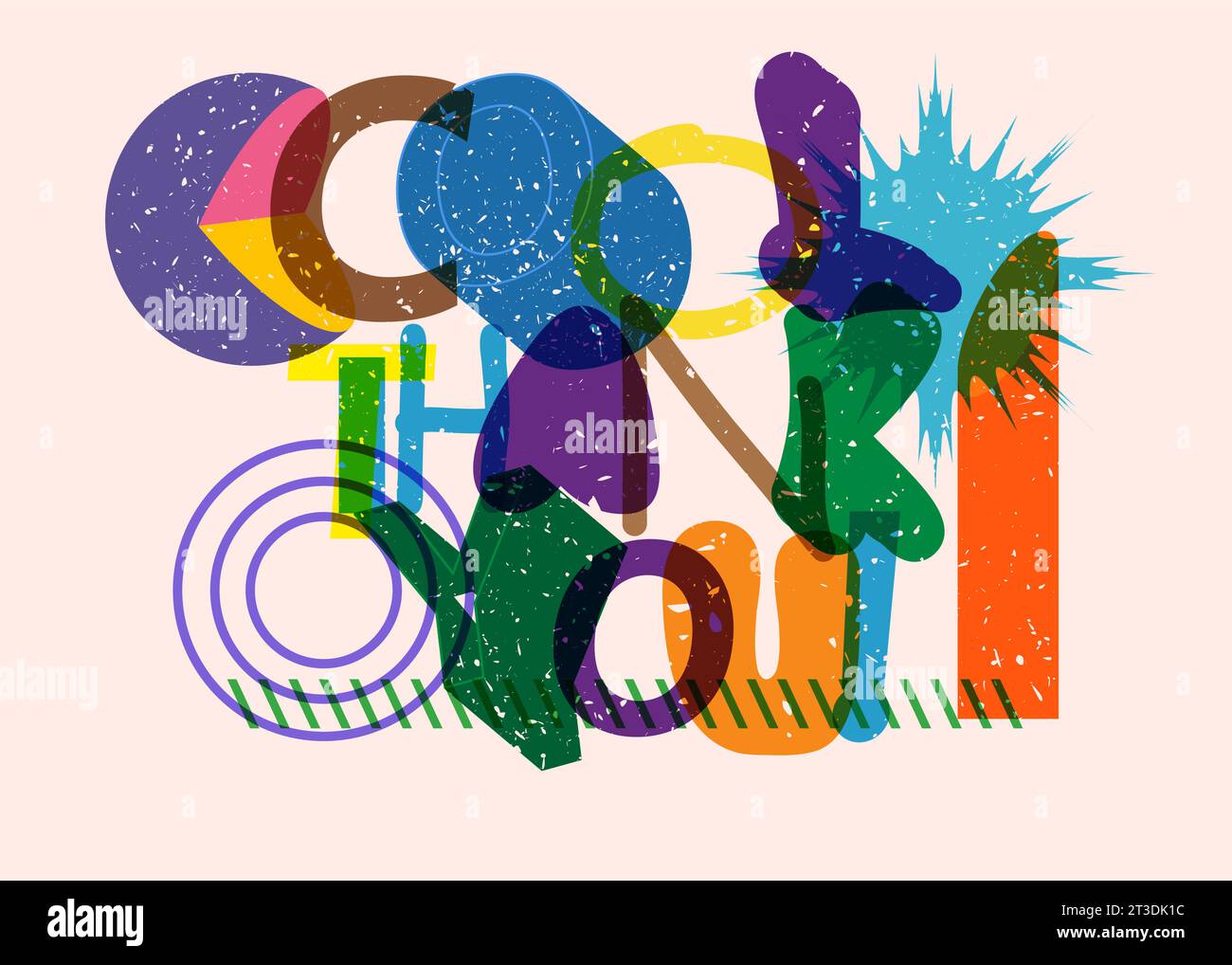 Risograph Cool Thank You Phrase with geometric shapes. Word in trendy ...