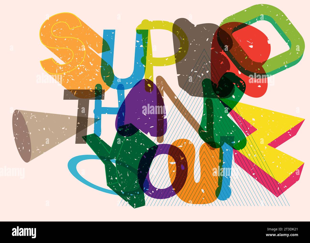 Risograph Super Thank You Phrase with geometric shapes. Word in trendy ...