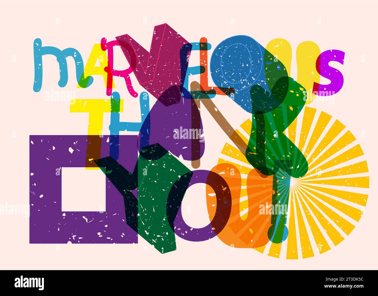 Risograph Marvelous Thank You Phrase with geometric shapes. Word in ...