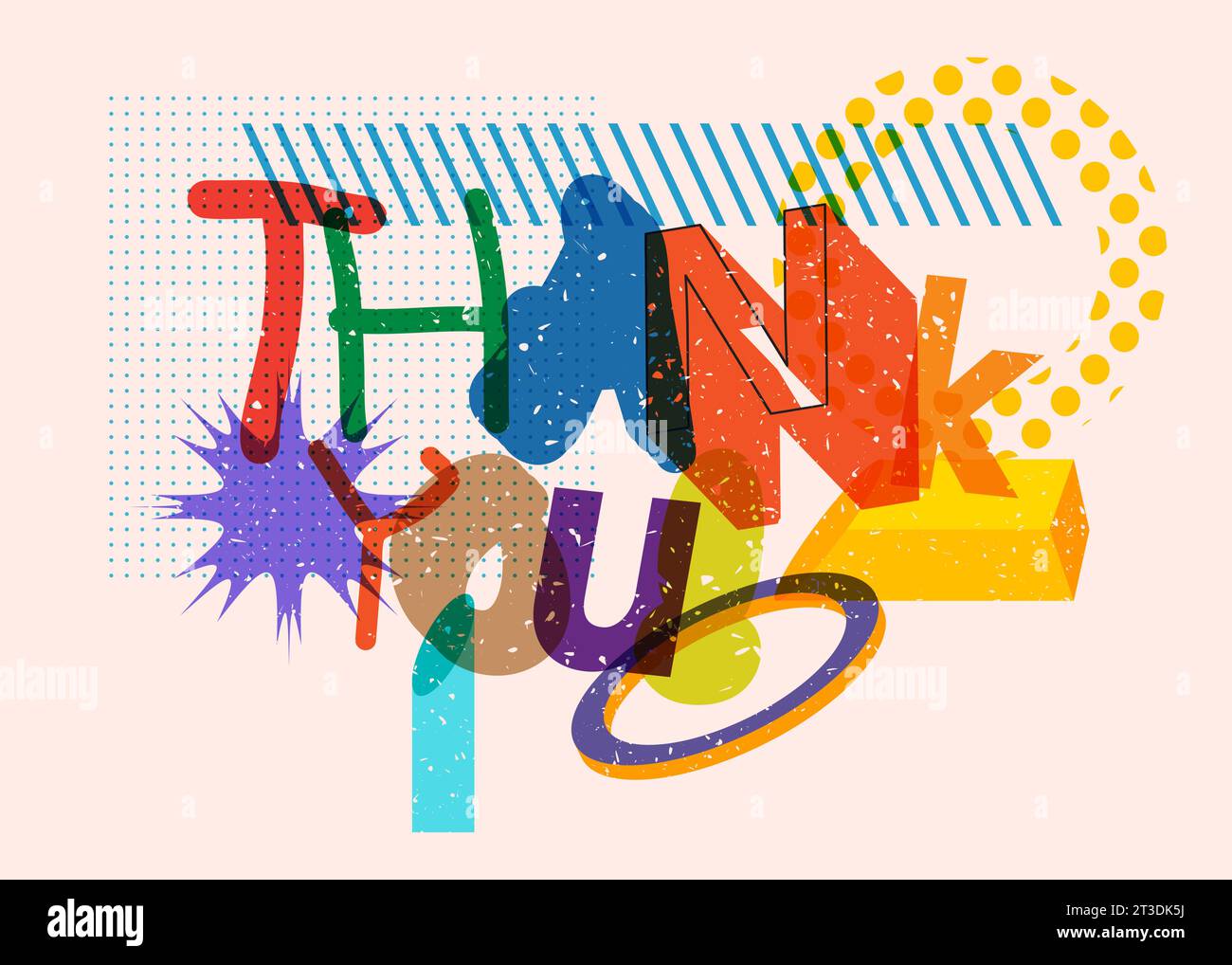 Risograph Thank You Phrase with geometric shapes. Word in trendy riso ...