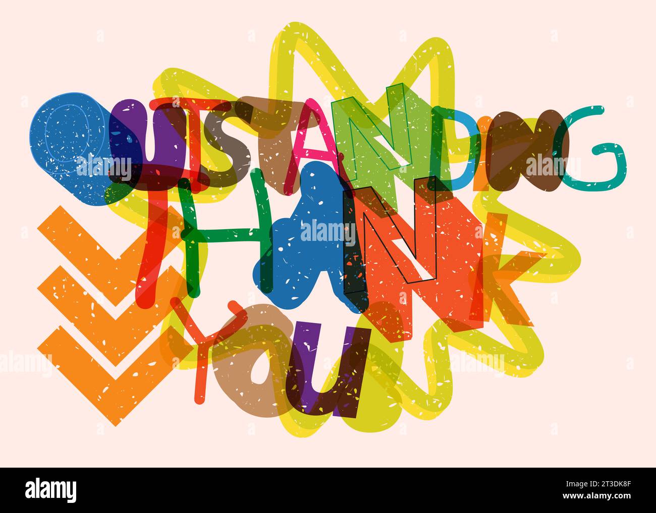 Risograph Outstanding Thank You Phrase with geometric shapes. Word in ...