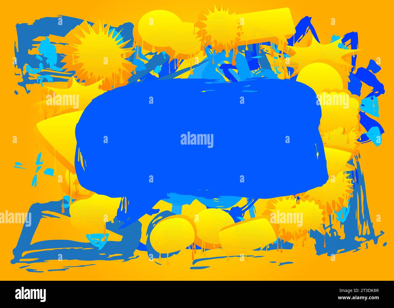 Blue Graffiti speech bubble on yellow background. Abstract modern ...