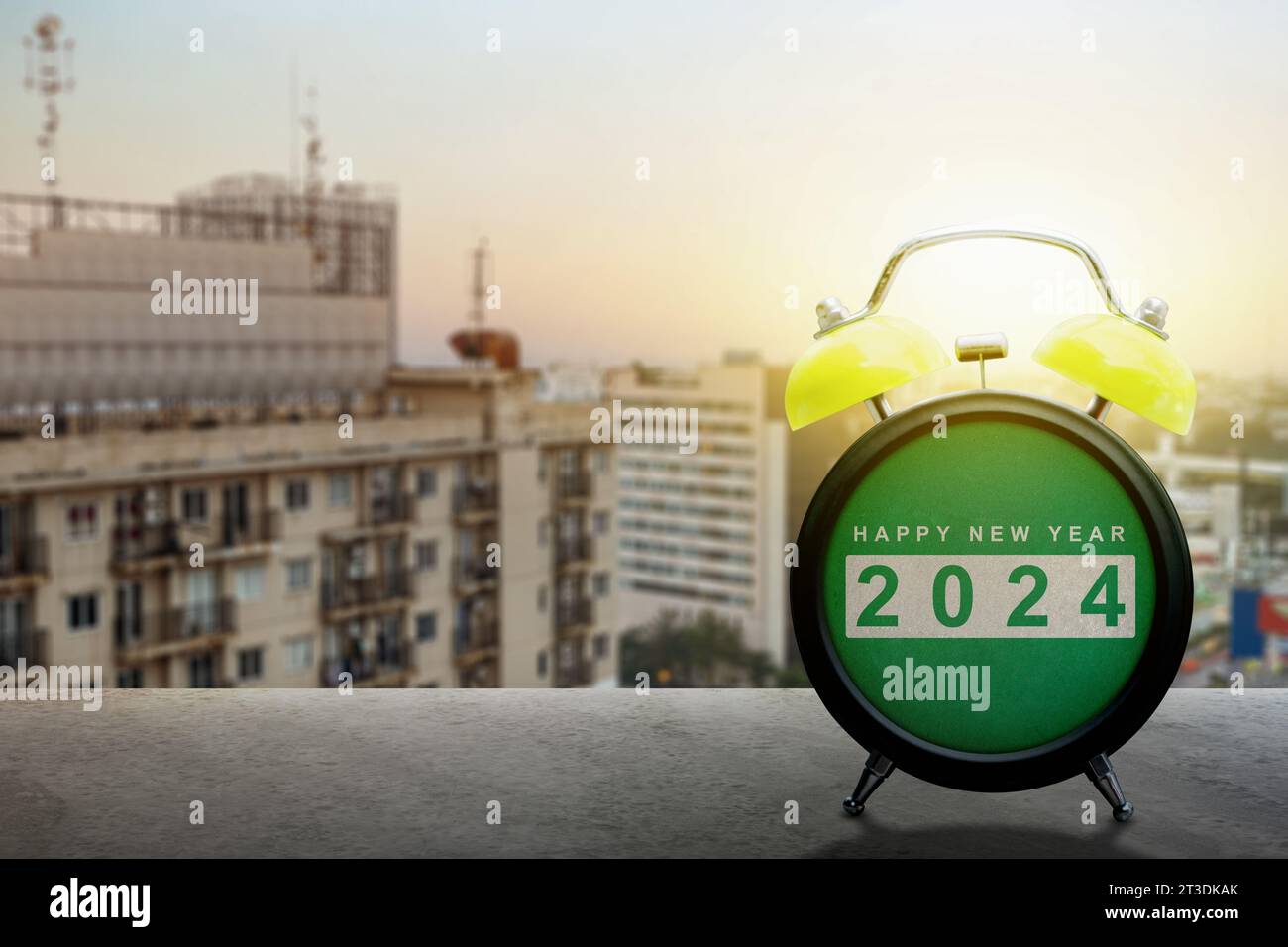 Clock 2024 with cityscapes background. Happy New Year 2024 Stock Photo - Alamy