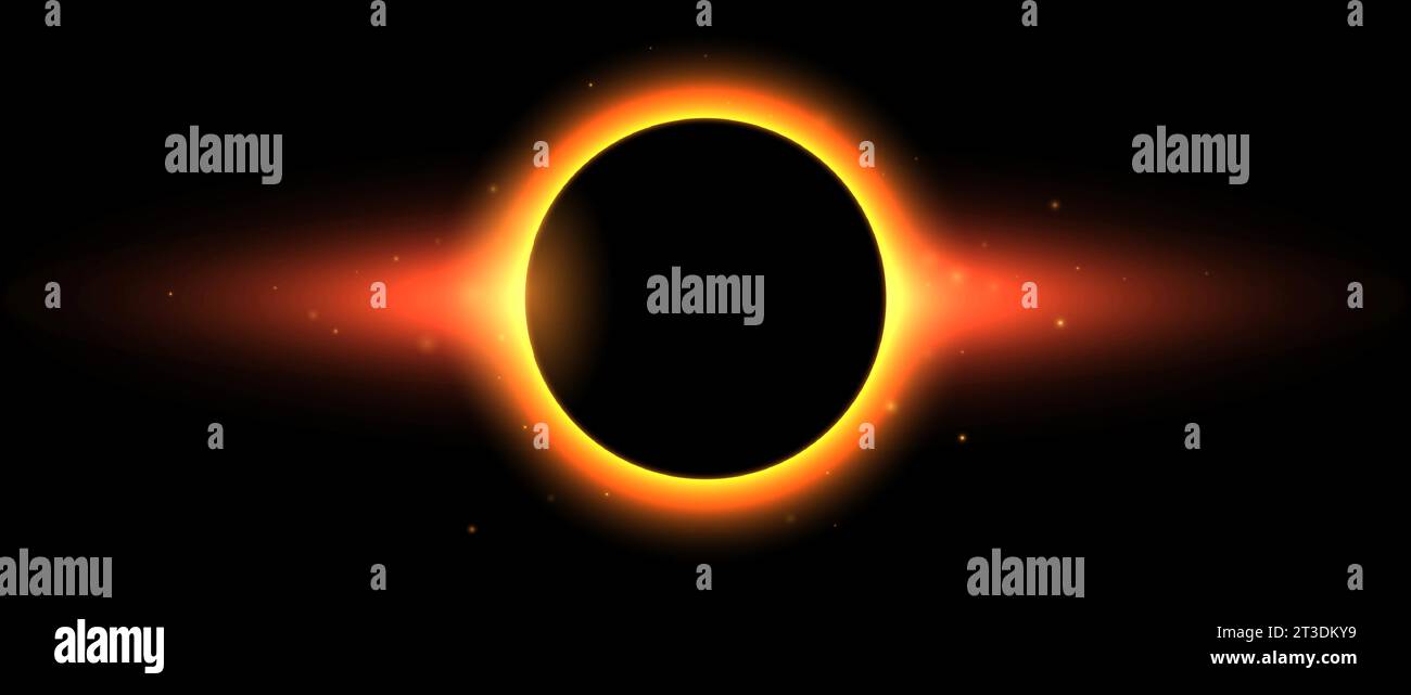 Sun full eclipse concept. Red orange solar glow background. Moon or ...
