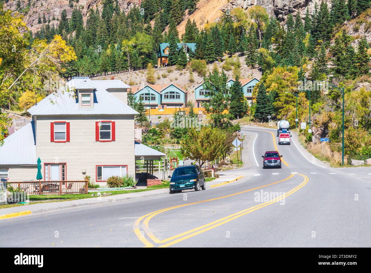 Historic town of Ouray, Colorado, on the Million Dollar Highway (US 550 ...