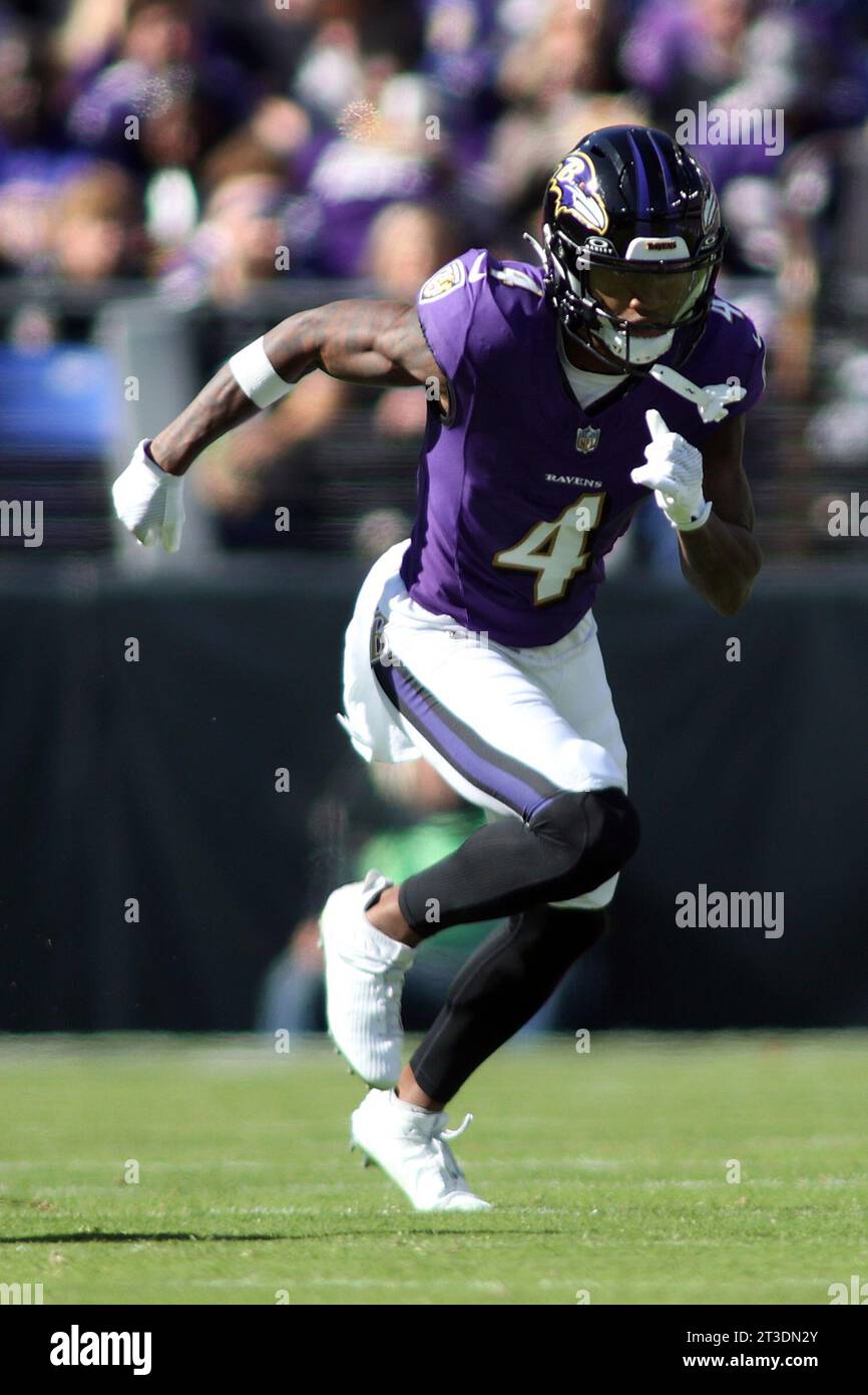 Baltimore Ravens wide receiver Zay Flowers (4) runs during an NFL ...