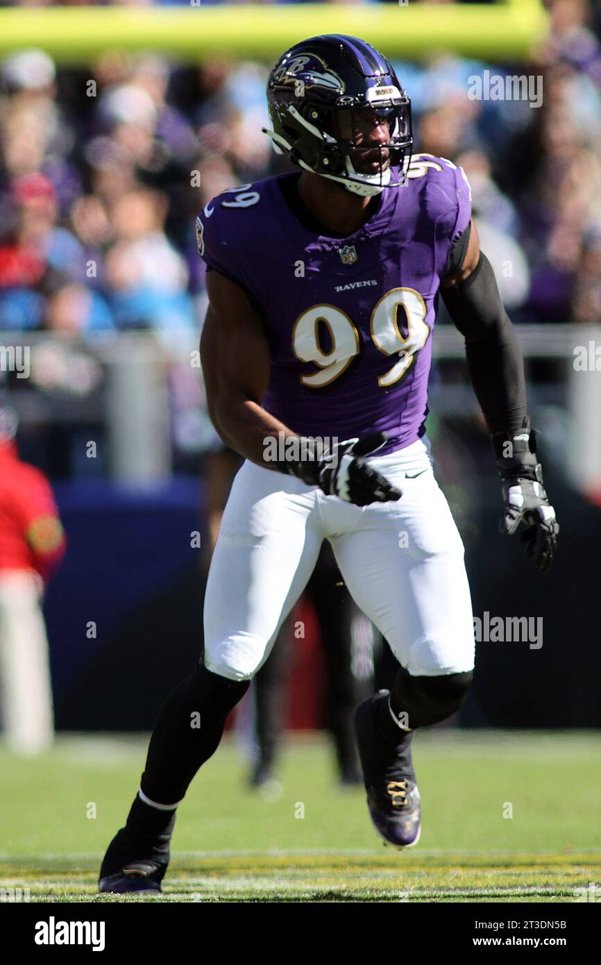Baltimore Ravens linebacker Odafe Oweh (99) runs during an NFL football ...