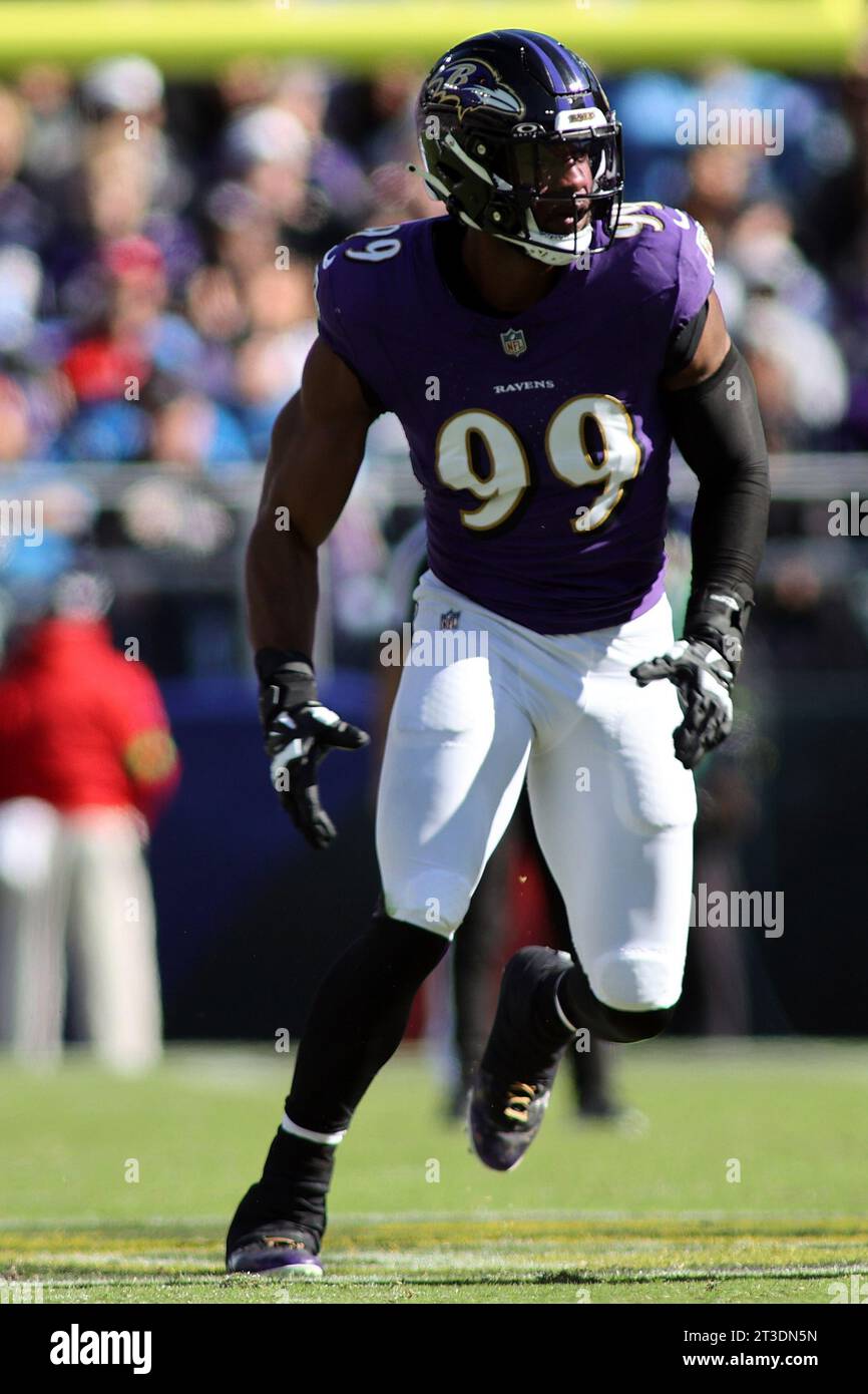Baltimore Ravens linebacker Odafe Oweh (99) runs during an NFL football ...