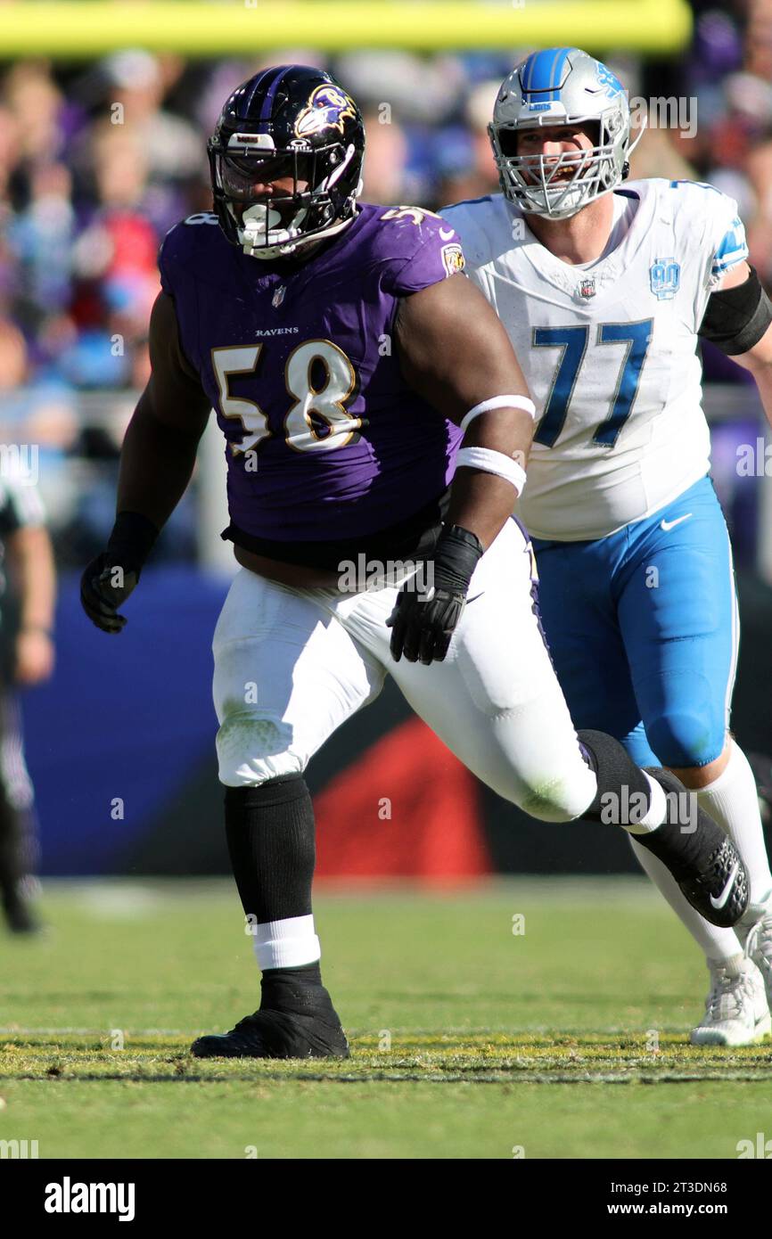 Baltimore Ravens defensive tackle Michael Pierce (58) runs during an ...