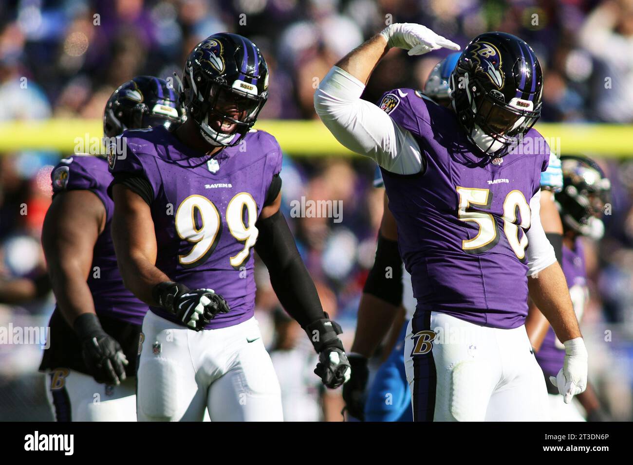 Baltimore Ravens linebacker Kyle Van Noy (50) celebrates during an NFL ...