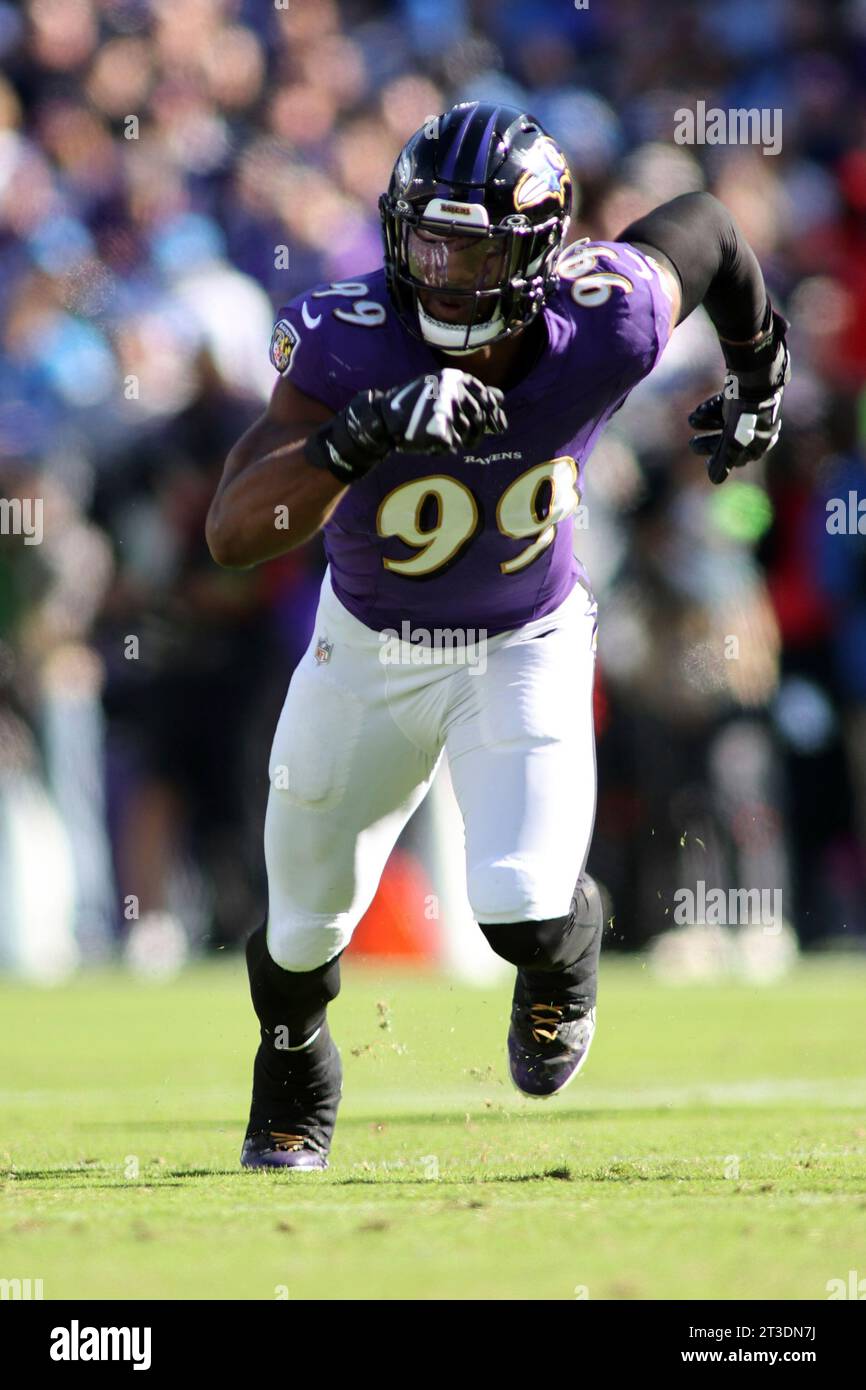 Baltimore Ravens linebacker Odafe Oweh (99) runs during an NFL football ...