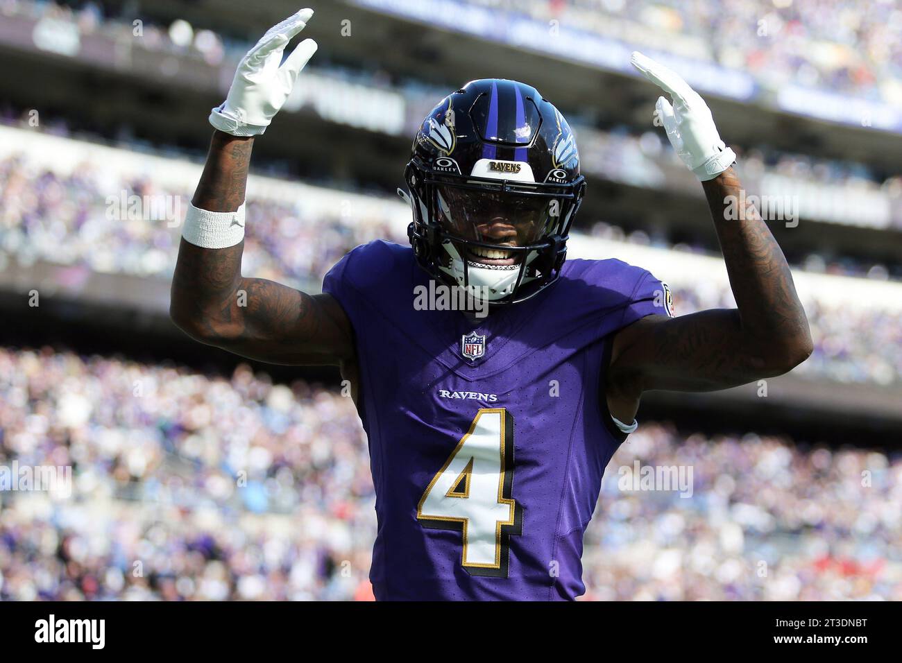 Baltimore Ravens wide receiver Zay Flowers (4) celebrates during an NFL ...