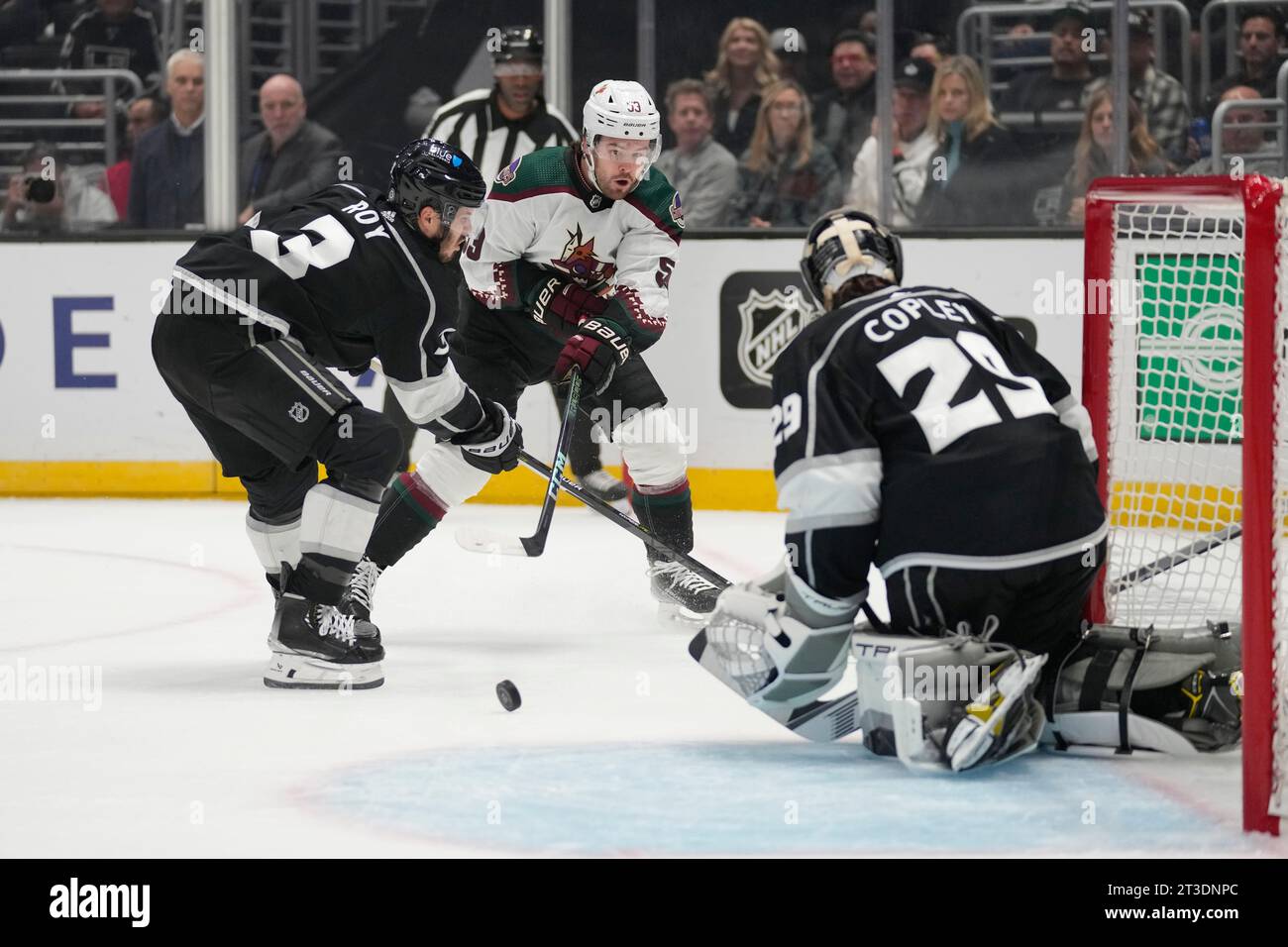 Arizona Coyotes left wing Michael Carcone (53) shoots against Los ...