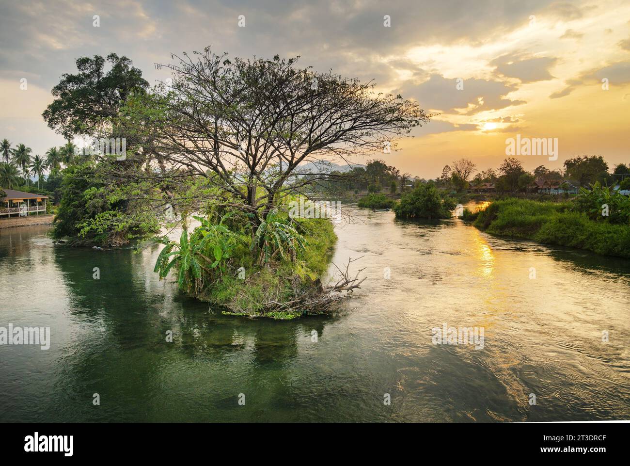 Sunset view from Don Det-Don Khon historic railway bridge,crossing the ...