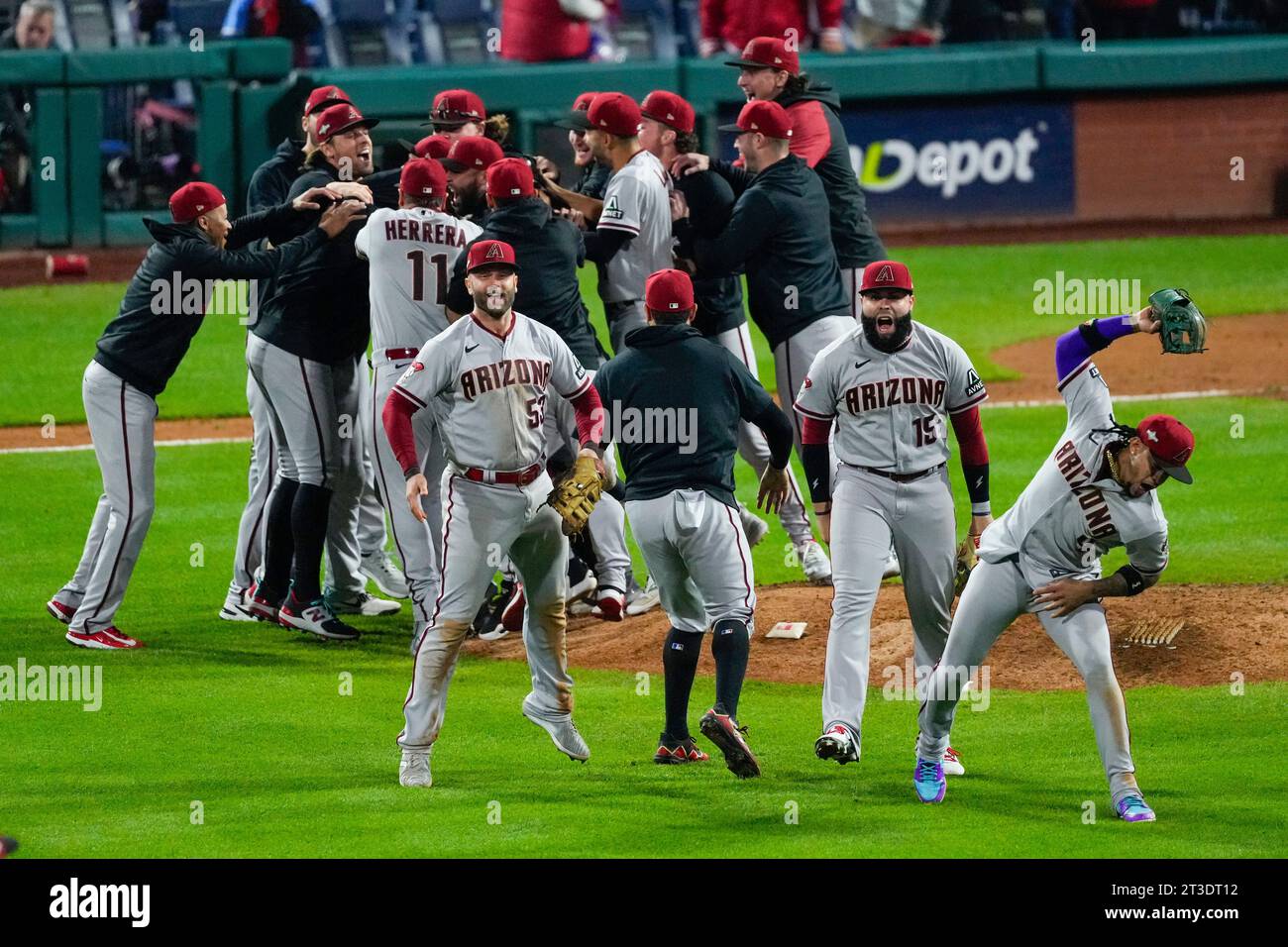 The Arizona Diamondbacks celebrate their win against the Philadelphia Phillies in Game 7 of the ...