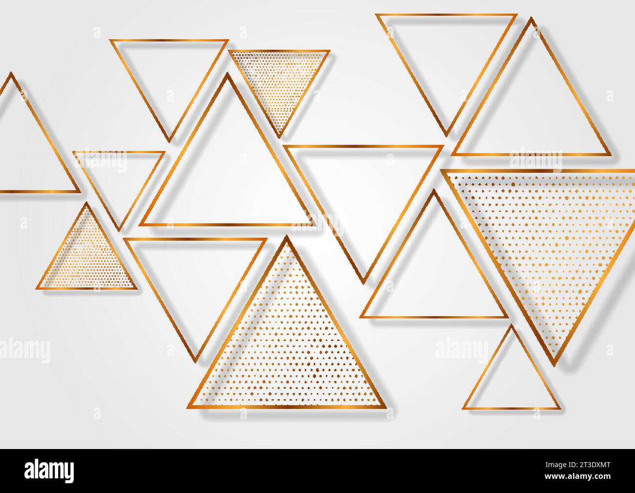 Golden triangles and shiny dots on grey background. Geometric shiny vector design Stock Vector ...