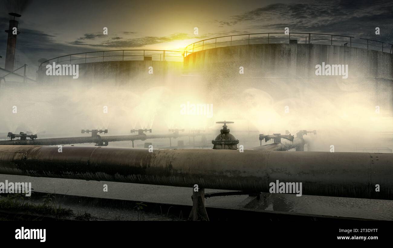 Haunted factory building in the afternoon. Scary Halloween background ...