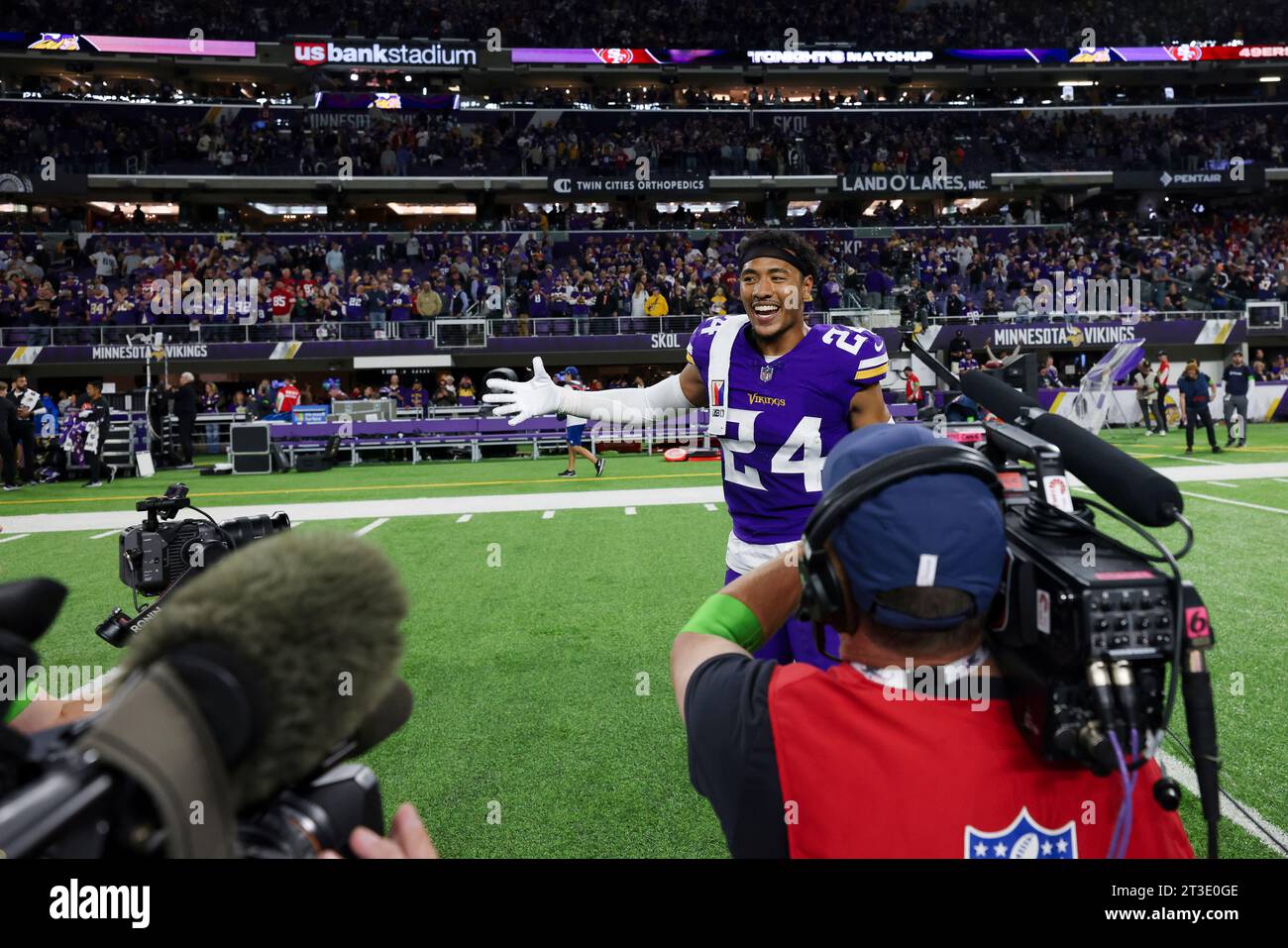 Minnesota Vikings safety Camryn Bynum (24) celebrates following an NFL ...
