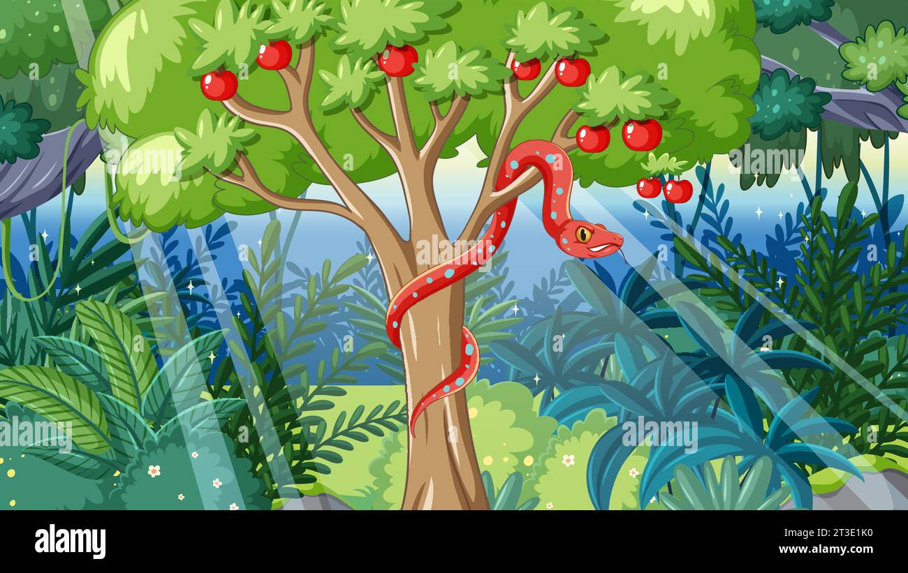 Illustration depicting the scene from Adam and Eve in the Bible Stock Vector Image & Art - Alamy