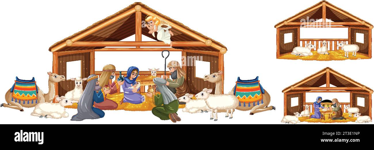 Illustration depicting the biblical story of Jesus' birth by the Virgin ...