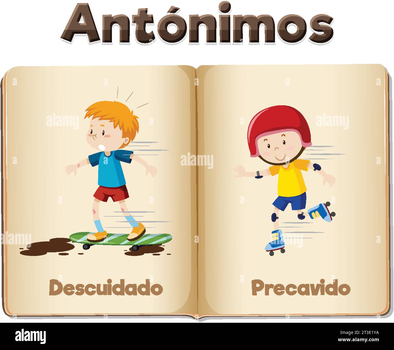 A vector cartoon illustration depicting the antonyms 'Descuidado' and ...