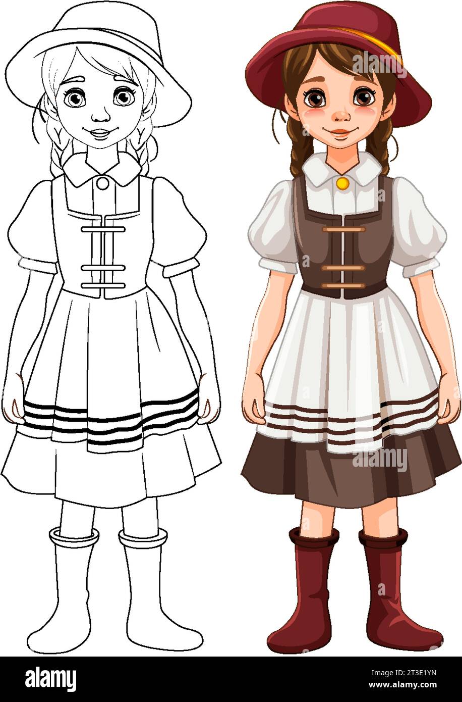 A vector cartoon illustration of a woman wearing a traditional German Bavarian outfit Stock ...