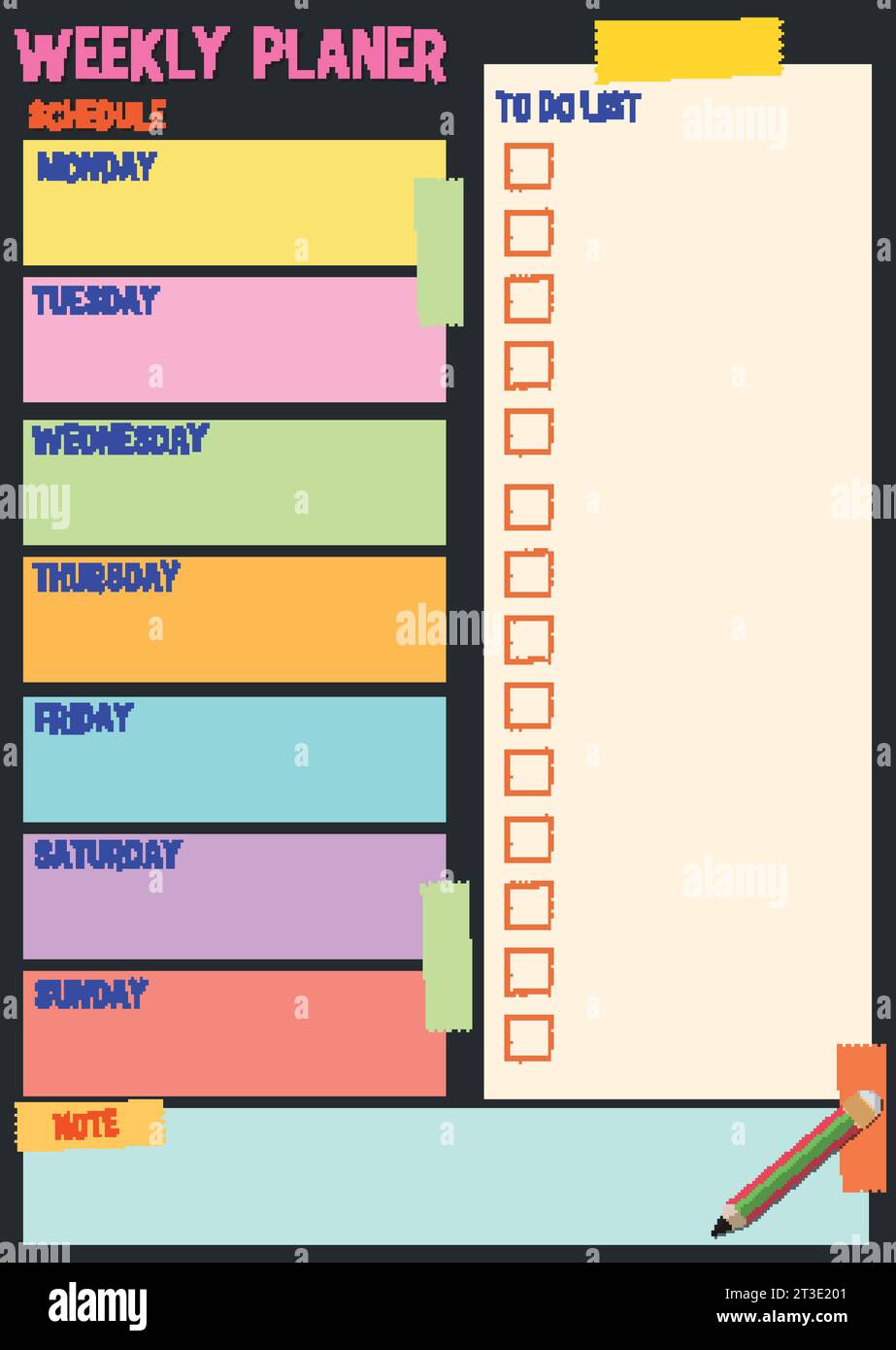 A vibrant vector cartoon illustration style weekly planner and to-do ...