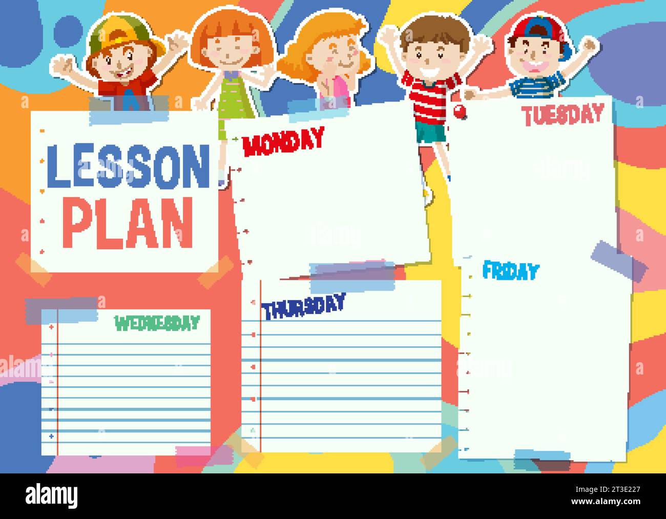Daily lesson plan template featuring vibrant colors and cute cartoon ...