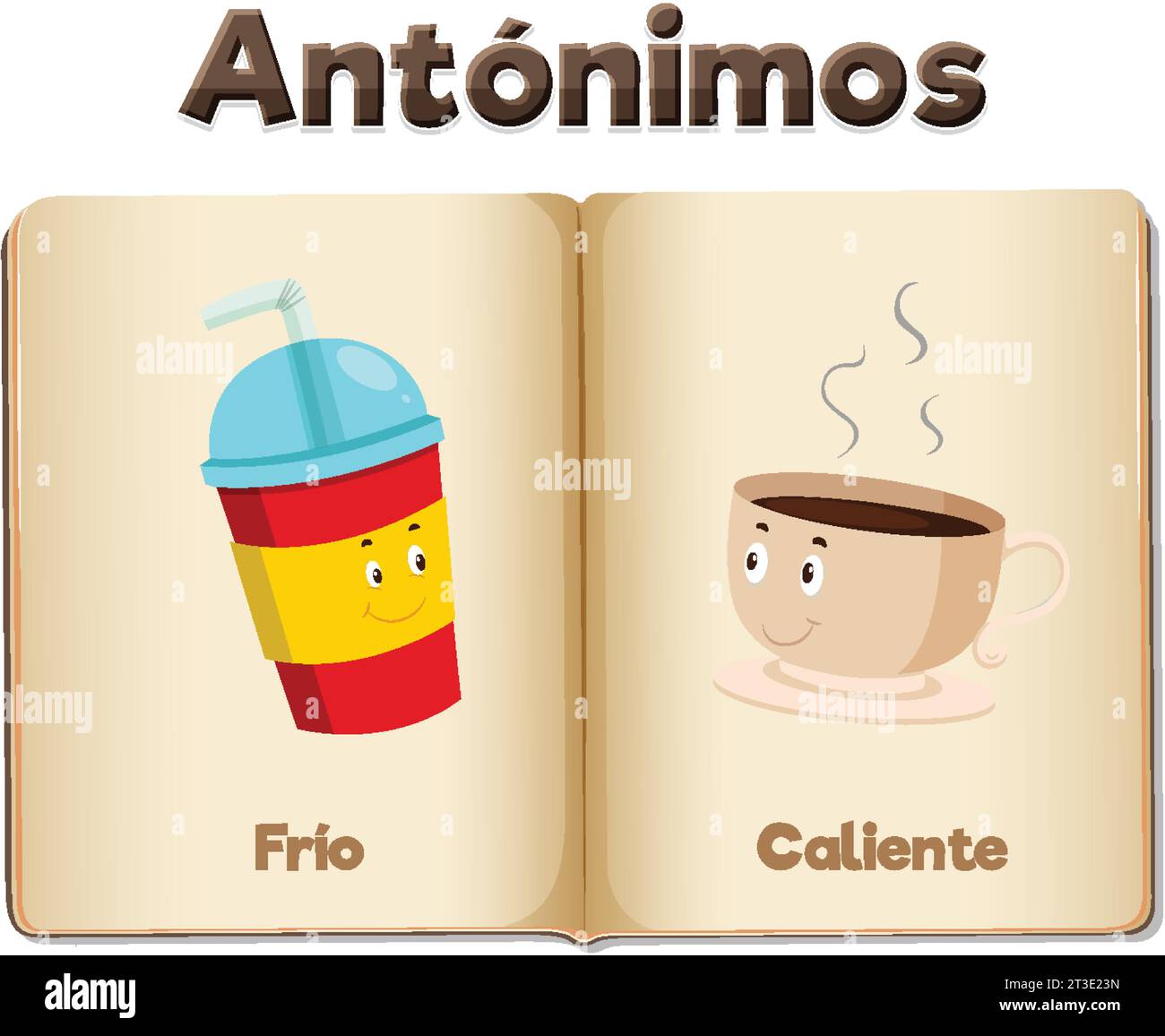 Illustrated card teaching the Spanish words for cold and hot Stock ...