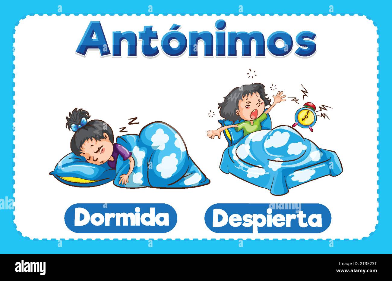 Colorful vector illustration of antonyms in Spanish language Stock ...