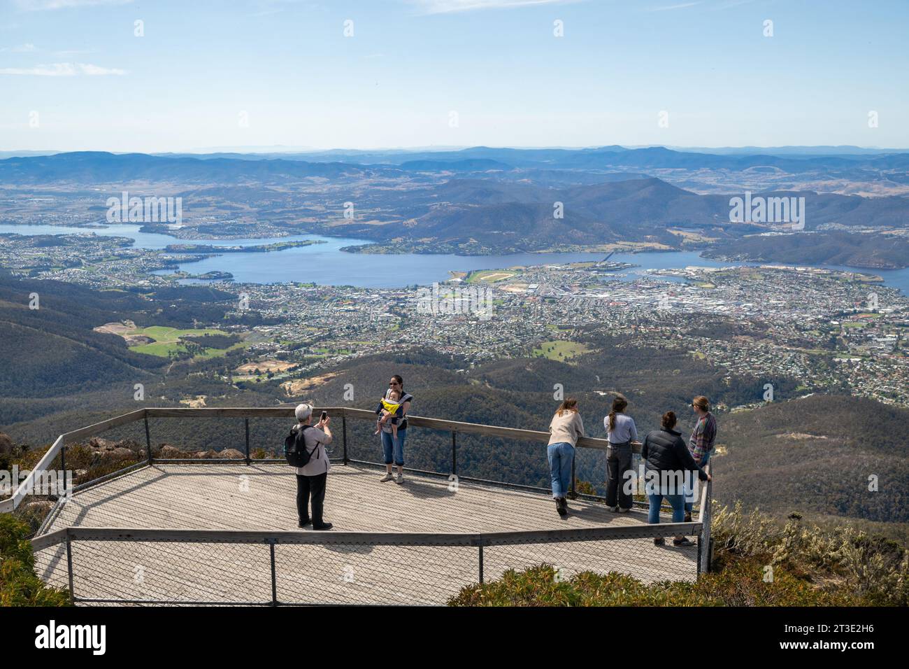 View over the city of Hobart, from the summit of Mt Wellington in ...