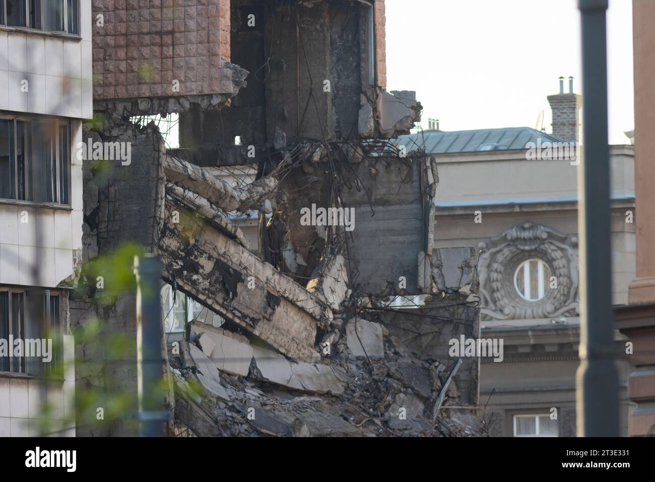 The building destroyed by NATO bombing - Serbia Stock Photo - Alamy