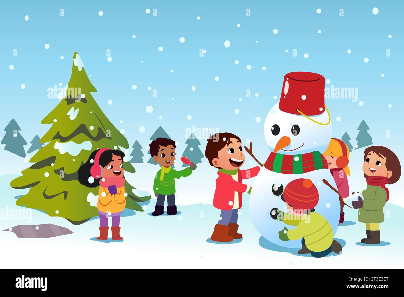 A vector illustration of Happy Children Playing With Friends Outside ...