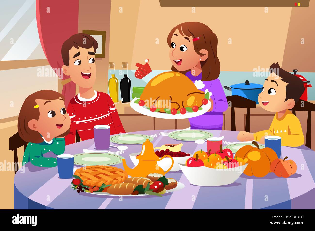 A vector illustration of Thanksgiving Family Dinner Stock Vector Image ...