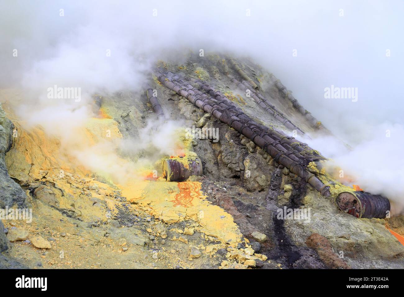 Kawah Ijen volcano (sulfur mine) at Ijen Geopark in the east Java ...