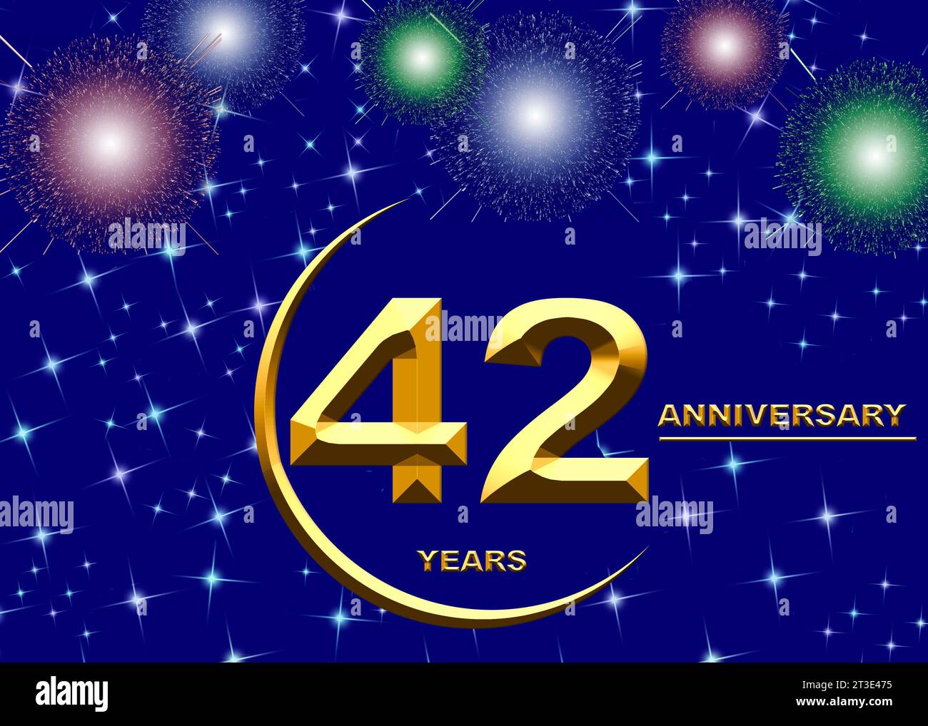 3d illustration, 42 anniversary. golden numbers on a festive background ...