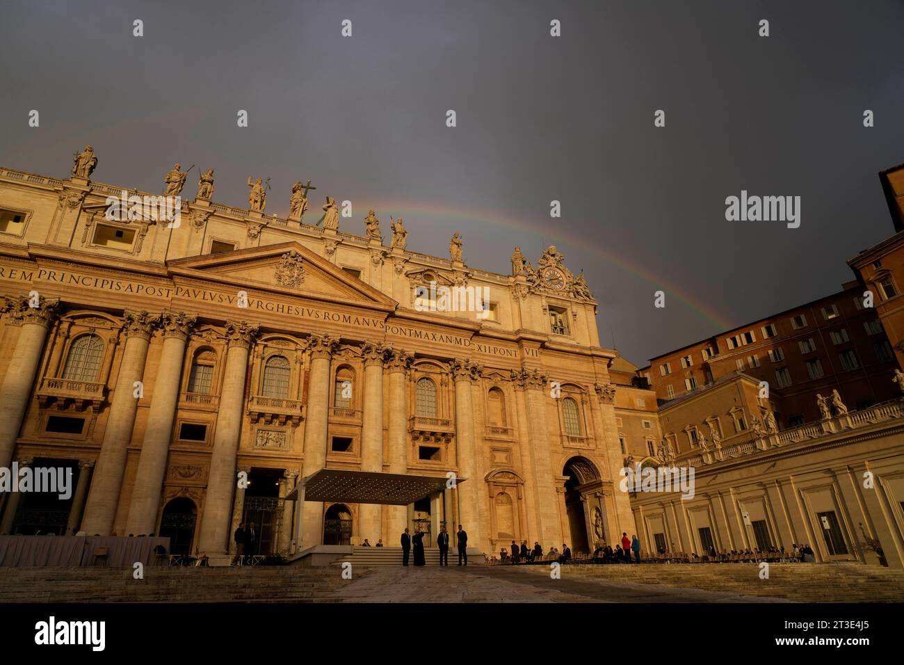 A rainbow shines over St.Peter's Basilica prior to the start of Pope ...