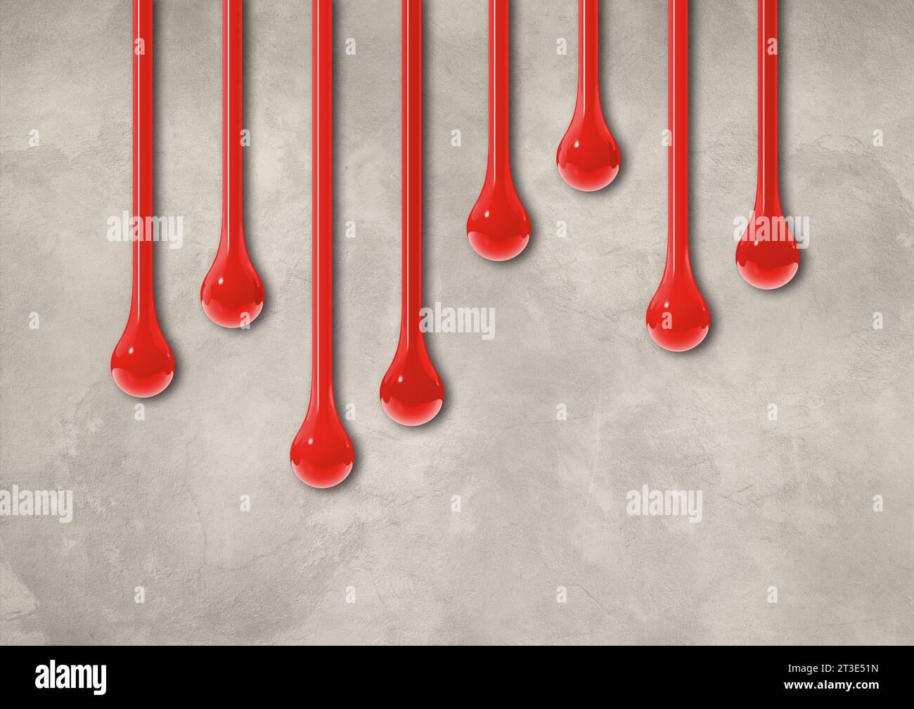 Red ink drops isolated on light concrete wall. Horizontal wallpaper. 3D ...