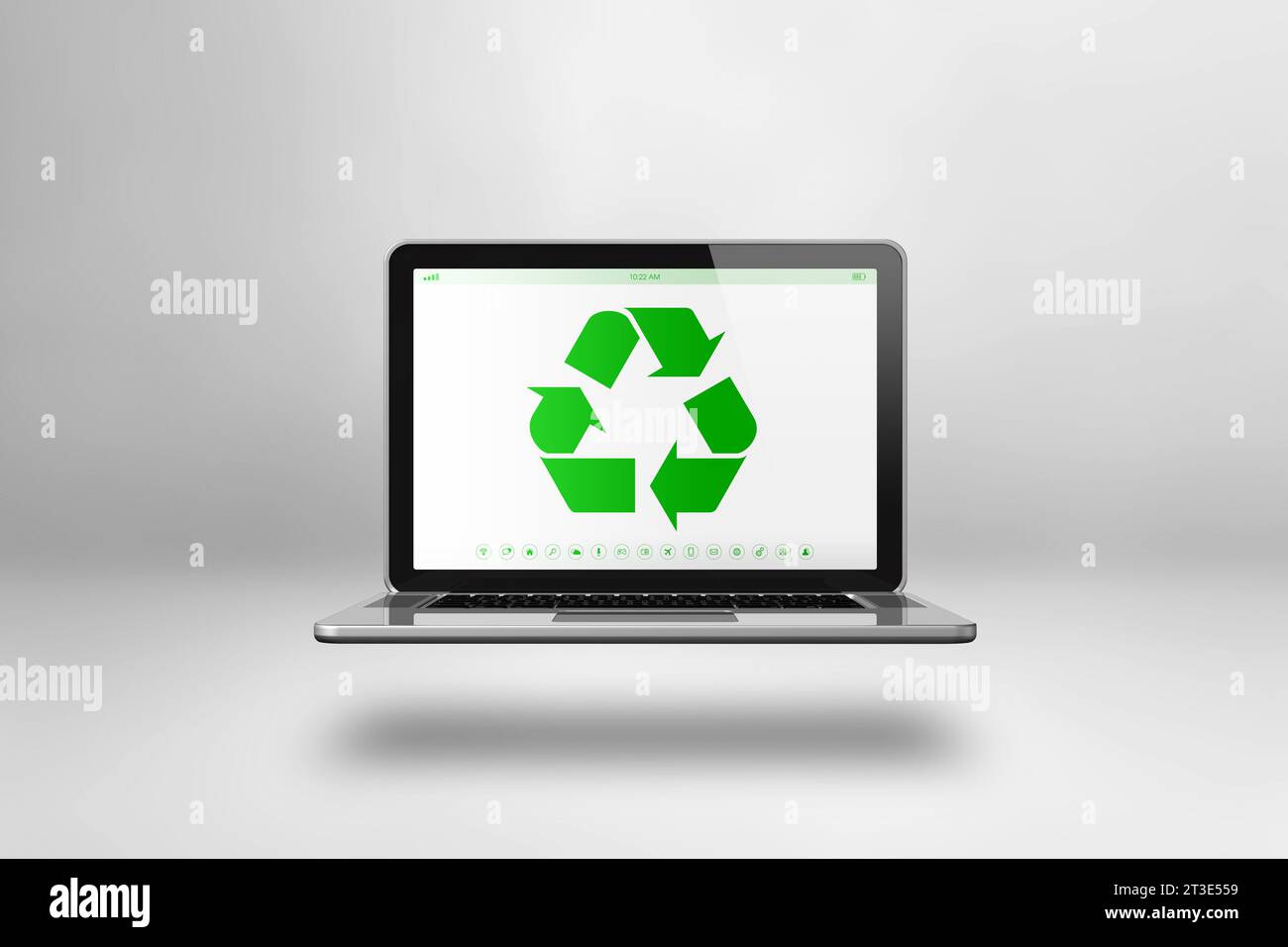 Laptop computer with a recycling symbol on screen. environmental ...