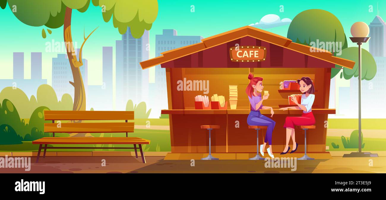 Woman sitting in city park outdoor street cafe cartoon vector ...